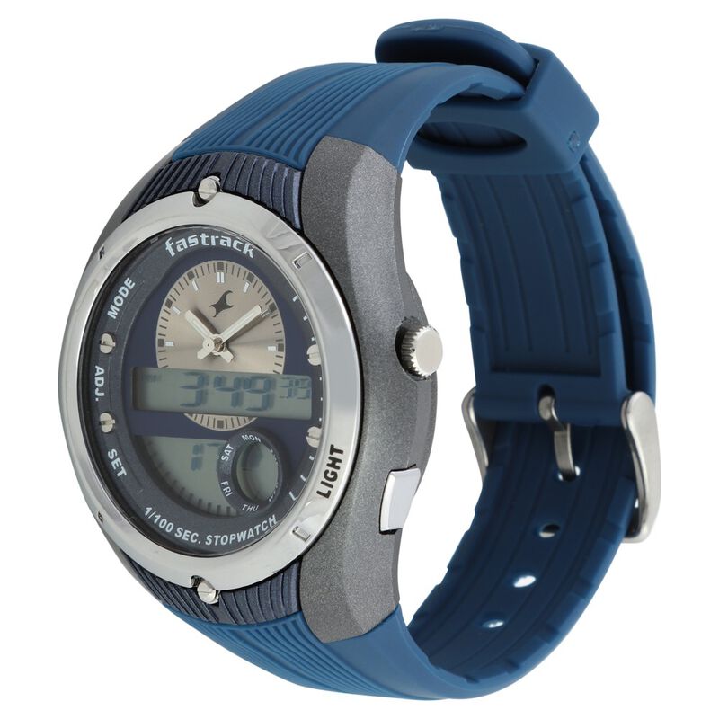 Fastrack Quartz Analog Digital Blue Dial Plastic Strap Watch for Guys