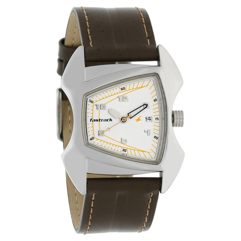 Fastrack Quartz Analog Silver Dial Leather Strap Watch for Guys
