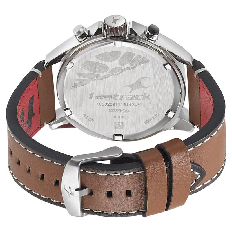 Fastrack Hitlist Quartz Chronograph White Dial Leather Strap Watch for Guys