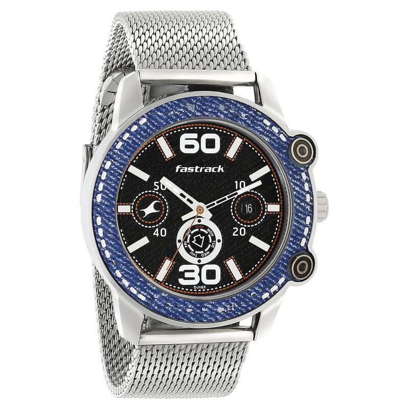 Fastrack Denim Quartz Analog with Day and Date Black Dial Stainless ...