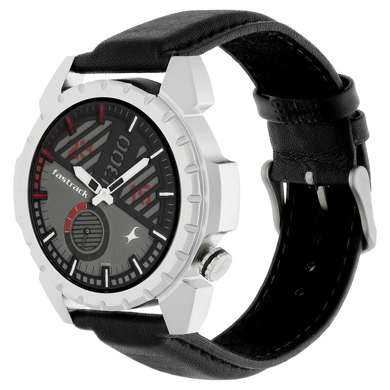 Fastrack Loopholes Quartz Analog Black Dial Leather Strap Watch for Guys