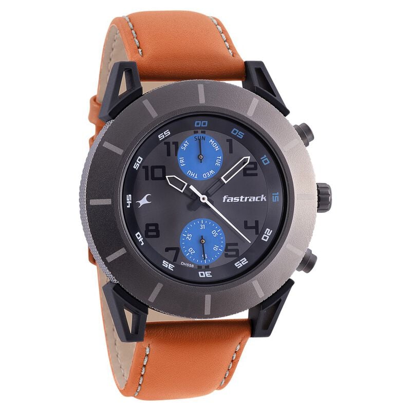 Buy Online Fastrack Modular Quartz Analog Anthracite Dial Leather Strap ...