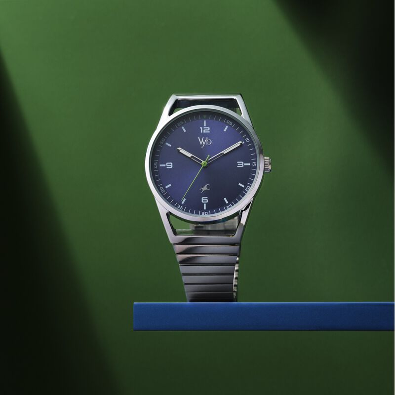 Buy Online Fastrack Vyb Horizon Quartz Analog Blue Dial Silver Metal ...