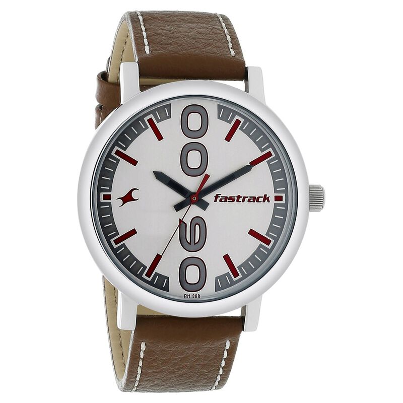 Fastrack Bold Quartz Analog White Dial Leather Strap Watch for Guys