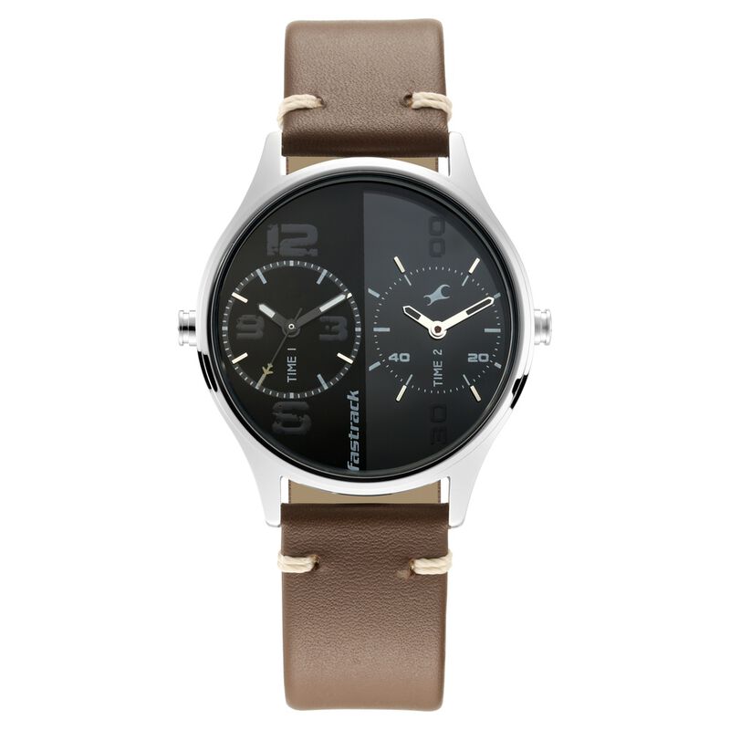 Fastrack Tripster Quartz Analog Bicolour Dial Leather Strap Watch for Guys