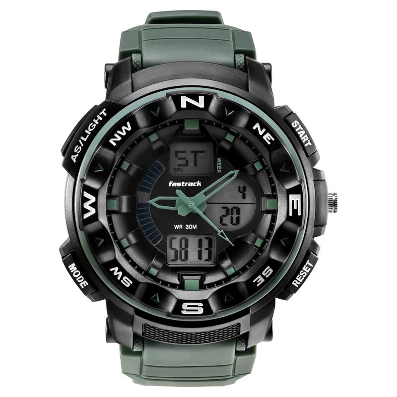 Buy Online Fastrack AnaDigi Black Dial Green Colour Plastic Strap ...