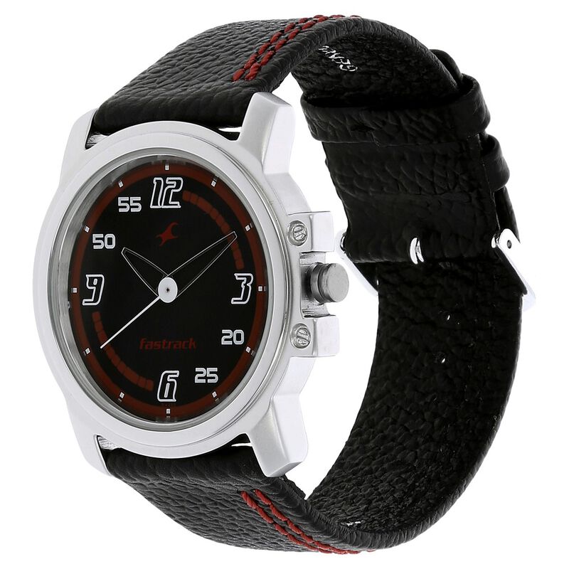 Fastrack Quartz Analog Black Dial Leather Strap Watch for Guys