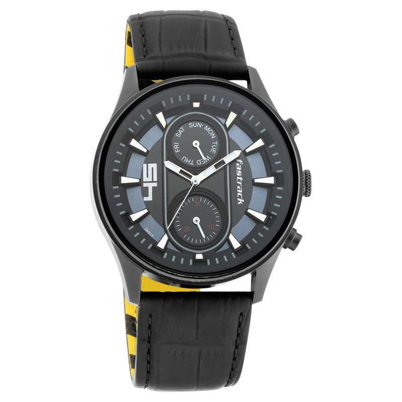 Fastrack Fastfit Quartz Analog with Day and Date Black Dial Leather ...