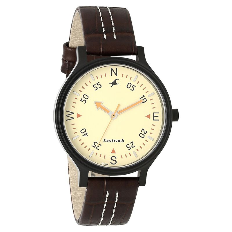 Fastrack Road Trip Quartz Analog Yellow Dial Leather Strap Watch for Girls