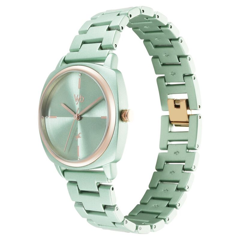 Fastrack Vyb Slayer Quartz Analog Green Dial Metal Strap Watch for Girls