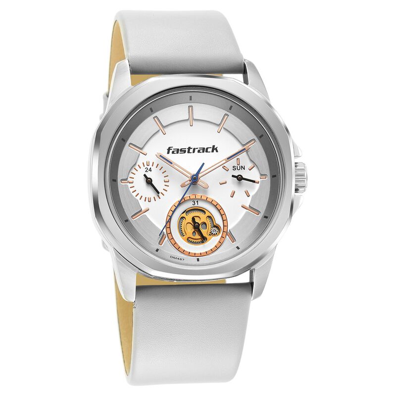 Fastrack Exuberant Quartz Analog White Dial Leather Strap Watch for Guys