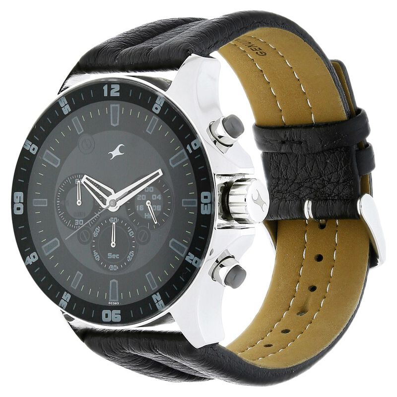Fastrack Quartz Chronograph Grey Dial Leather Strap Watch for Guys