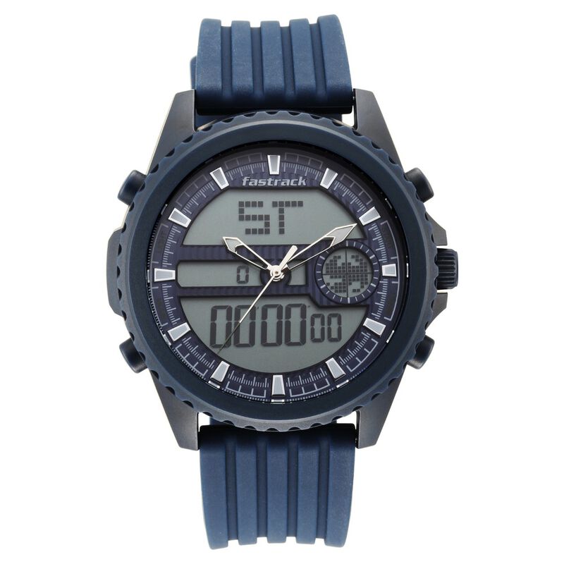 Fastrack Streetwear Quartz Analog Digital Blue Dial PU Strap Watch for Guys