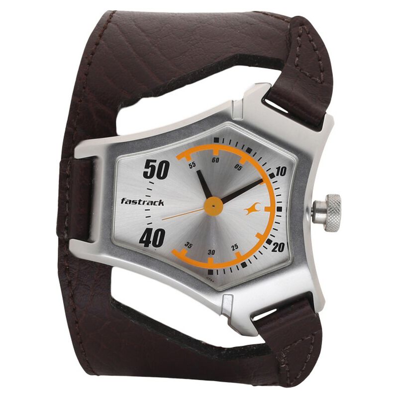 Buy Online Fastrack Quartz Analog Silver Dial Leather Strap Watch for ...