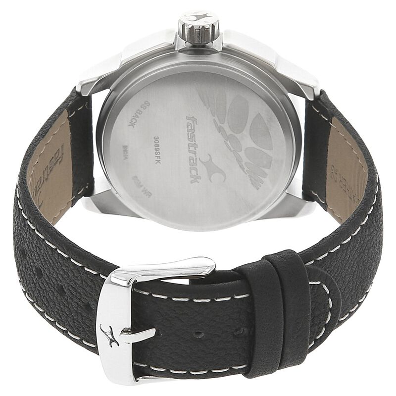 Fastrack Quartz Multifunction Black Dial Leather Strap Watch for Guys