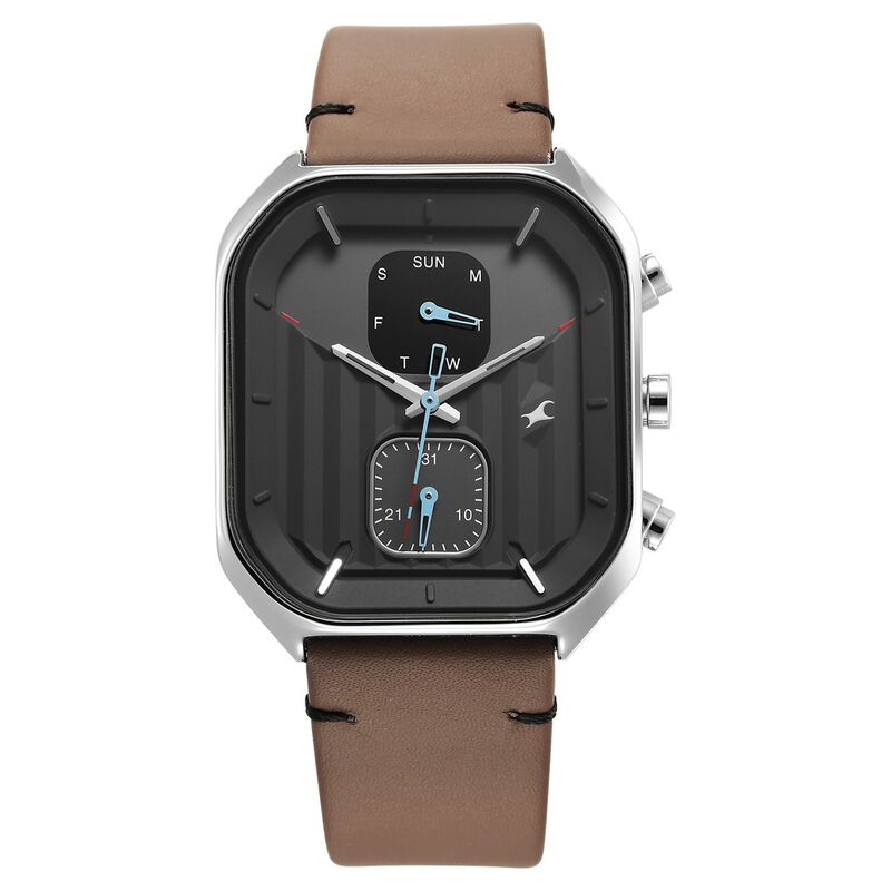 Buy Online Fastrack Fleek Quartz Multifunction Grey Dial Leather Strap ...