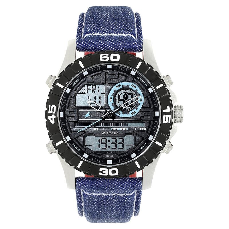 Buy Online Fastrack Denim Quartz Analog Digital Blue Dial Denim Strap ...