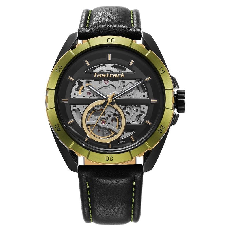 Buy Online Fastrack Automatics Black Dial Leather Strap Watch for Guys ...