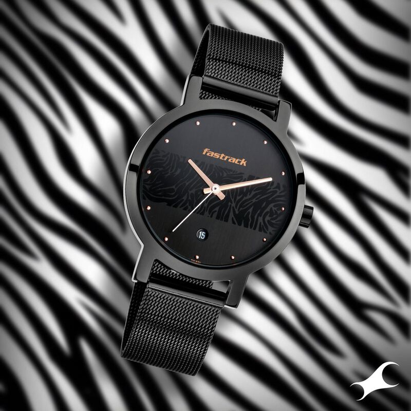 Buy Online Fastrack Animal Print Quartz Analog with Date Black Dial ...