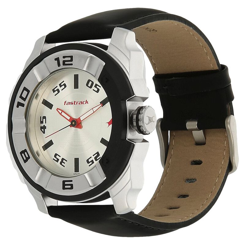Fastrack Motorheads Quartz Analog Silver Dial Leather Strap Watch for Guys