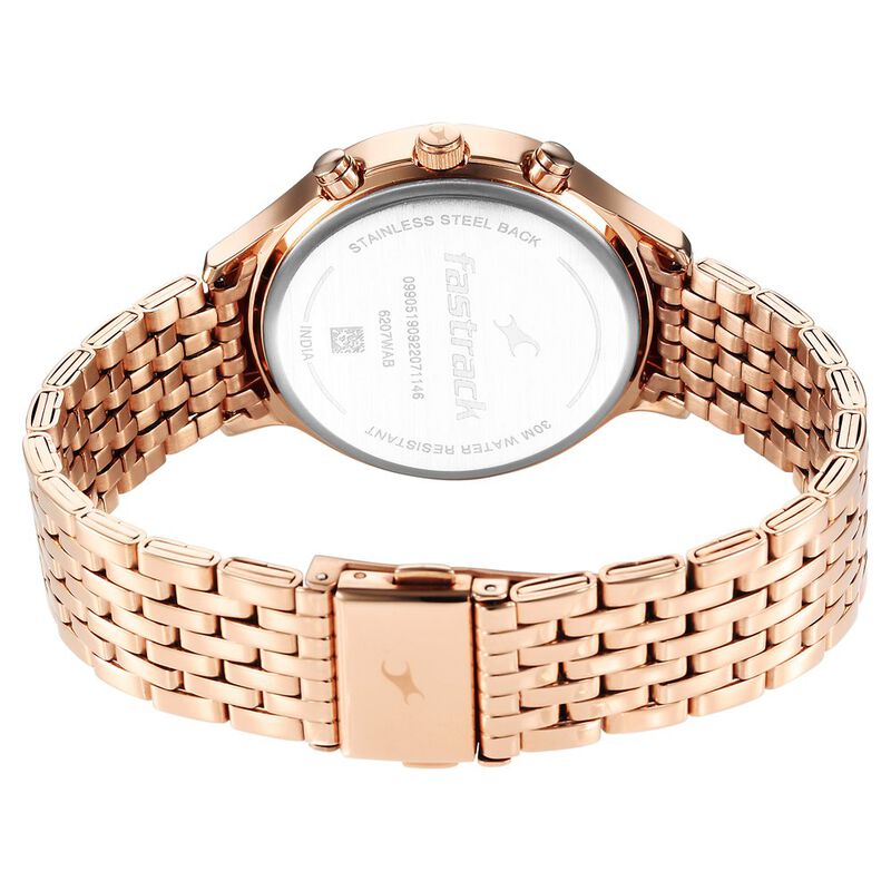 Fastrack Style Up Rose Gold Dial Stainless Steel Strap Watch for Girls