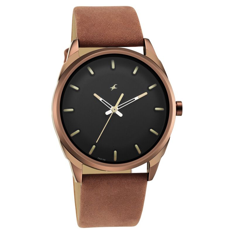 Fastrack After Dark Black Dial Leather Strap Watch for Guys