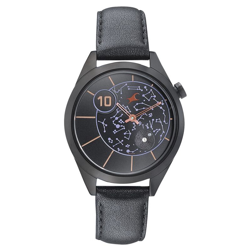 Fastrack Space Rover Quartz Analog Black Dial Leather Strap Watch for Girls