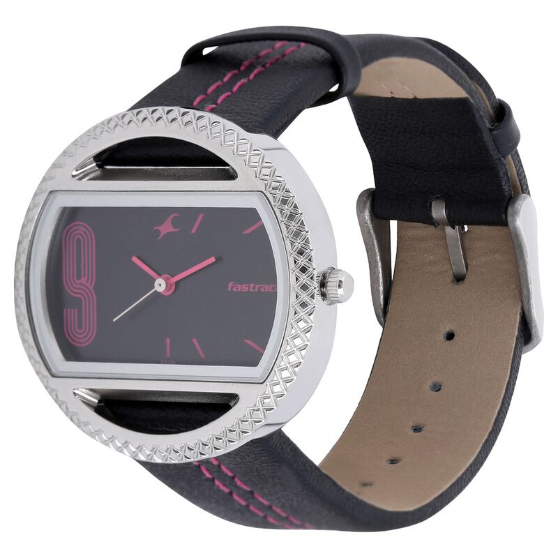 Fastrack Quartz Analog Black Dial Leather Strap Watch for Girls