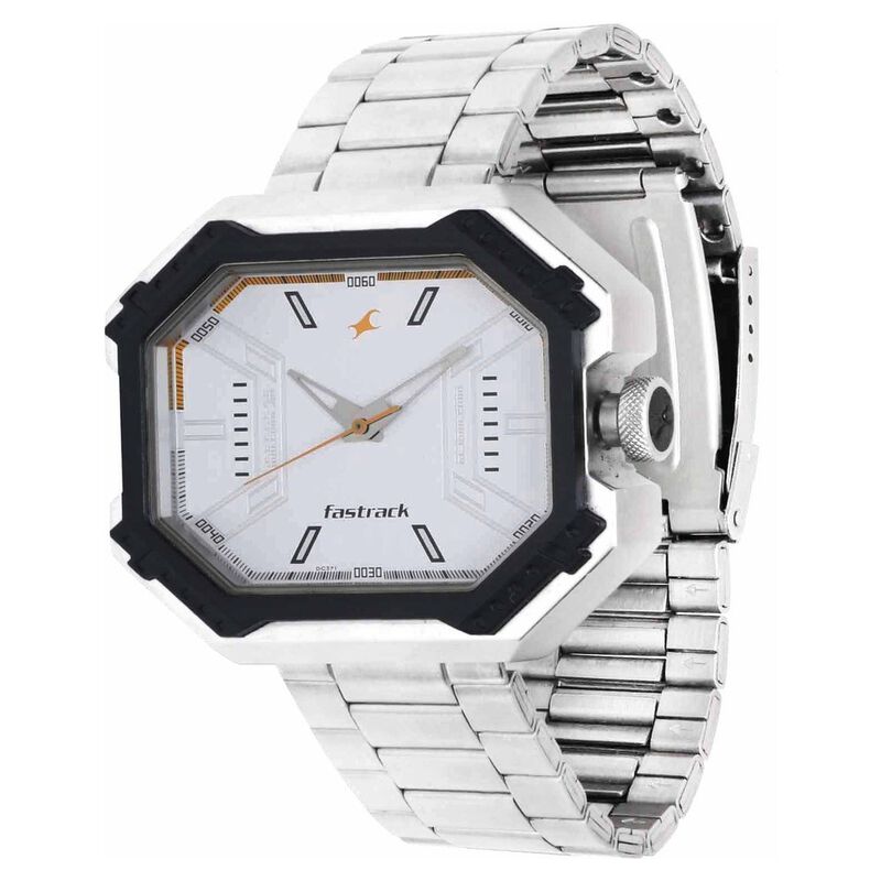 Fastrack Quartz Analog Silver Dial Metal Strap Watch for Guys