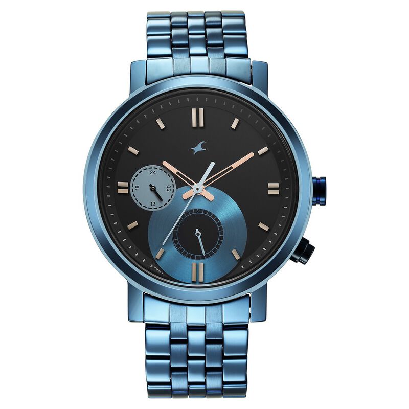 Fastrack Tick Tock Quartz Multifunction Black Dial Metal Strap Watch ...