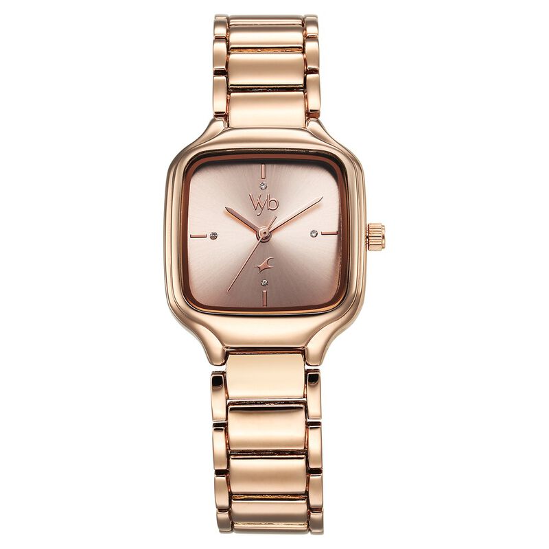 Fastrack Vyb Minimalist Quartz Analog Rose Gold Dial Metal Strap Watch For Girls