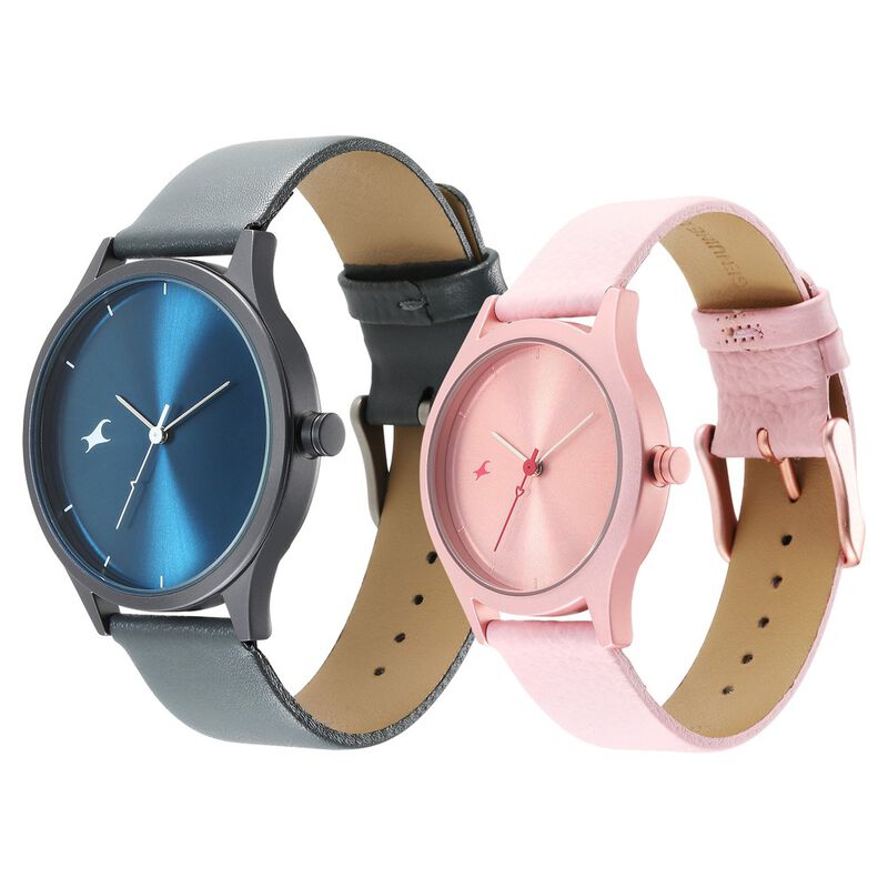 Fastrack Mixmatched Couple Watches with Blue and Pink Dial