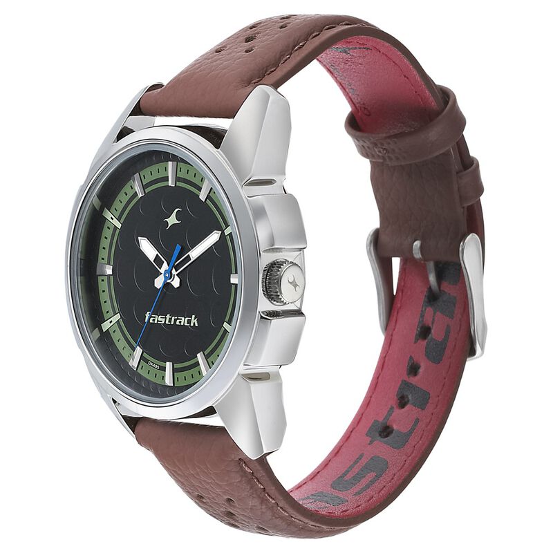 Fastrack Sunburn Quartz Analog Black Dial Leather Strap Watch for Guys