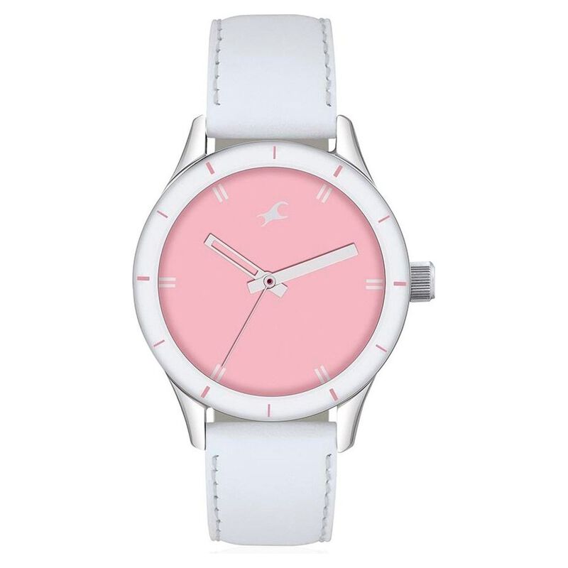 Buy Online Fastrack Quartz Analog Pink Dial Leather Strap Watch for ...