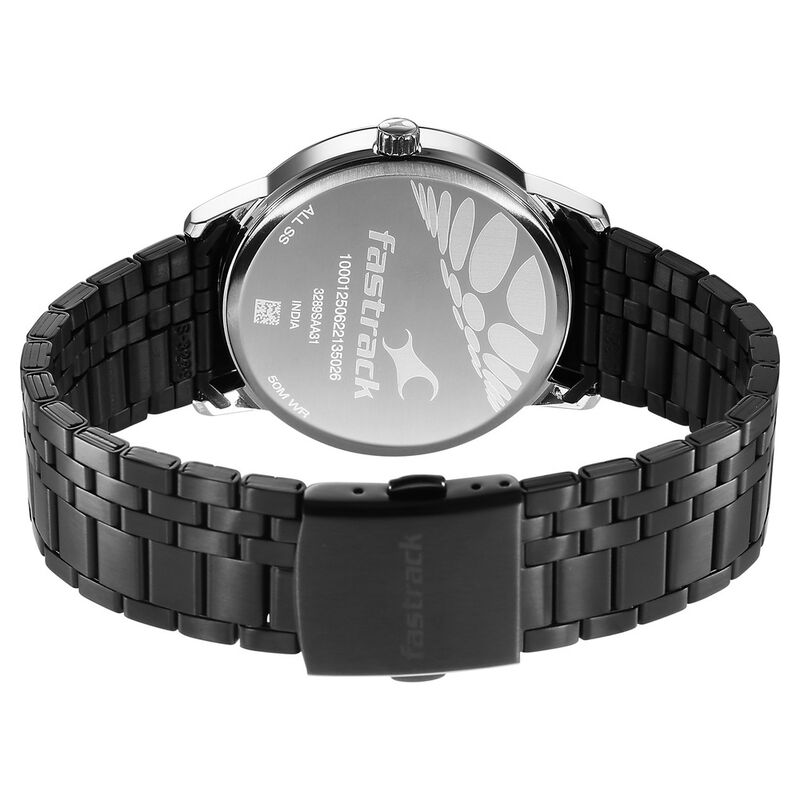 Fastrack Opulence Quartz Analog with Date Black Dial Stainless Steel Strap Watch for Guys