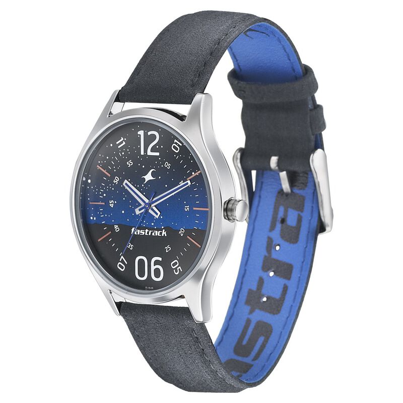Fastrack Space Rover Quartz Analog Blue Dial Leather Strap Watch for Guys