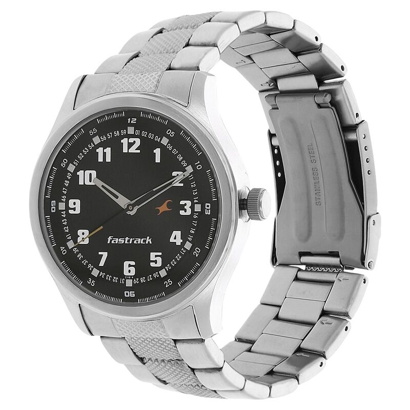 Fastrack Quartz Analog Black Dial Stainless Steel Strap Watch for Guys