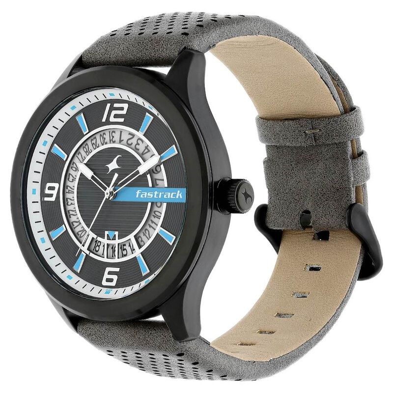 Fastrack Loopholes Quartz Analog with Date Black Dial Leather Strap ...