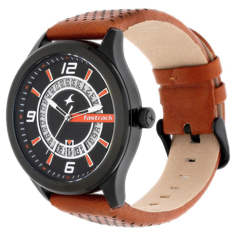 Fastrack Loopholes Quartz Analog with Date Black Dial Leather Strap ...