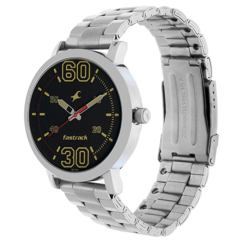 Fastrack Fundamentals Quartz Analog Black Dial Stainless Steel Strap ...
