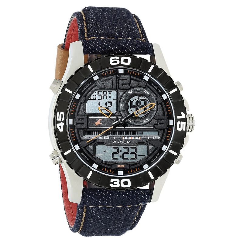 Fastrack Denim Quartz Analog Digital Black Dial Denim Strap Watch for Guys