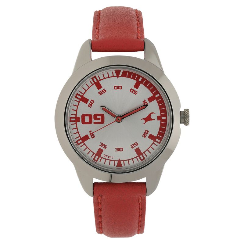 Buy Online Fastrack Quartz Analog Silver Dial Leather Strap Watch for ...