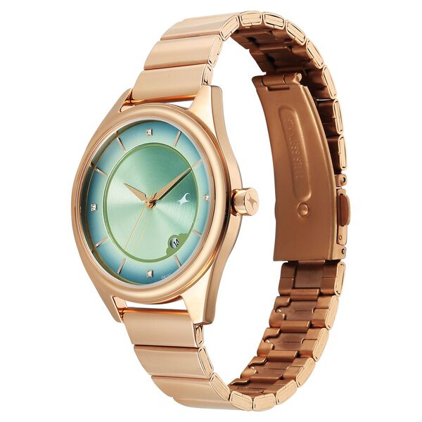 Buy Online Fastrack Style Up Quartz Analog with Date Green Dial Rose ...