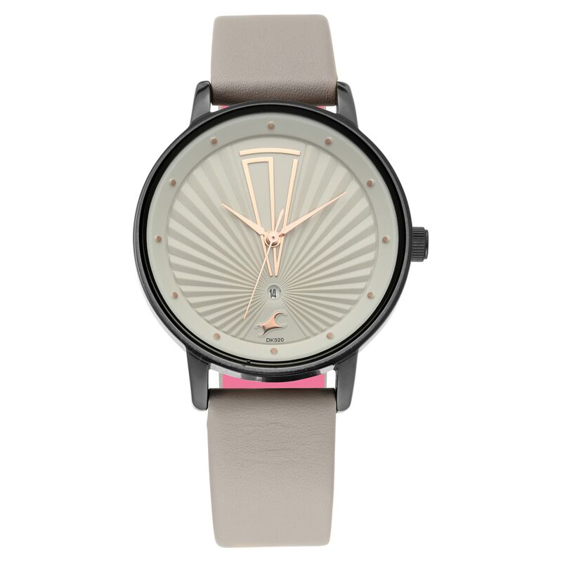 Fastrack Ruffles Quartz Analog with Date Grey Dial Leather Strap Watch ...