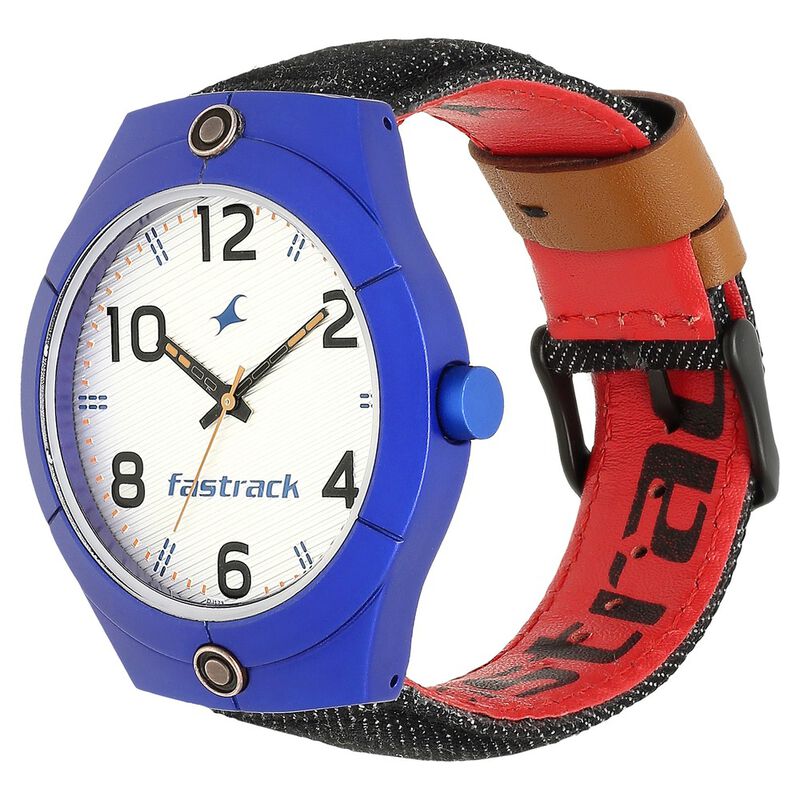 Fastrack Denim Quartz Analog White Dial Denim Strap Watch for Guys
