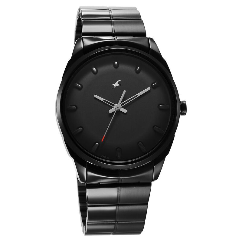 Fastrack Quartz Analog Black Dial Black Stainless Steel Strap Watch for Guys