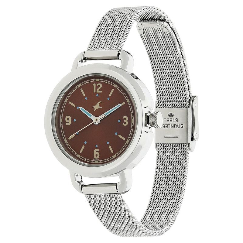 Fastrack Bare Basics Quartz Analog Brown Dial Stainless Steel Strap ...