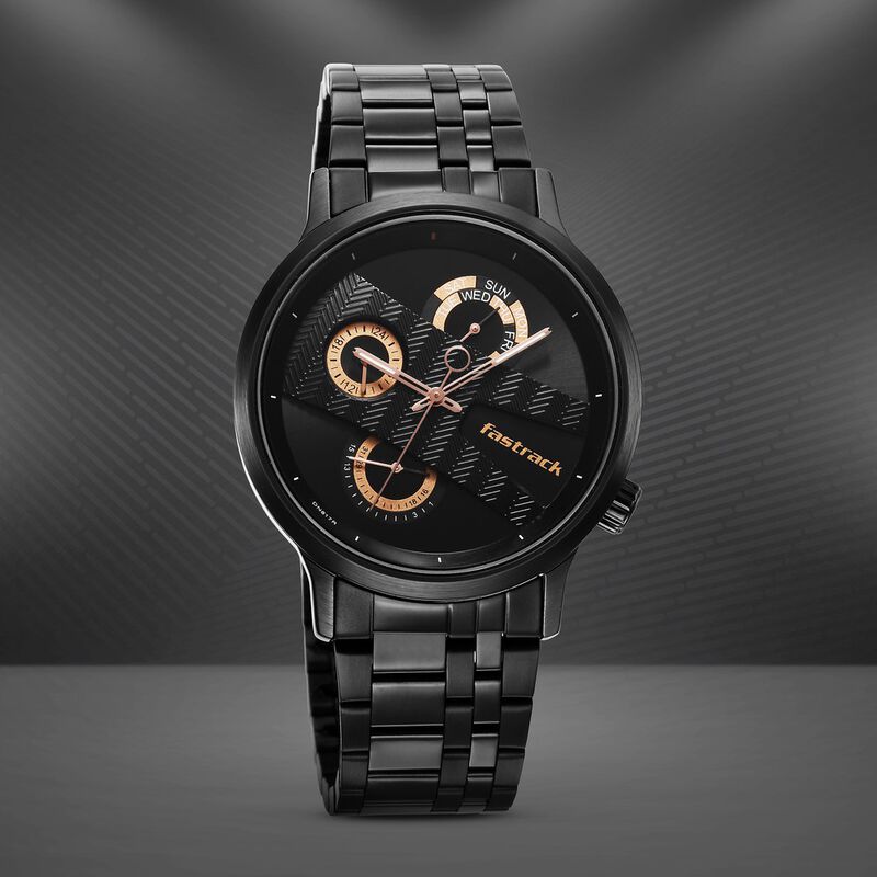 Buy Online Fastrack Exuberant Quartz Multifunction Black Dial Stainless ...