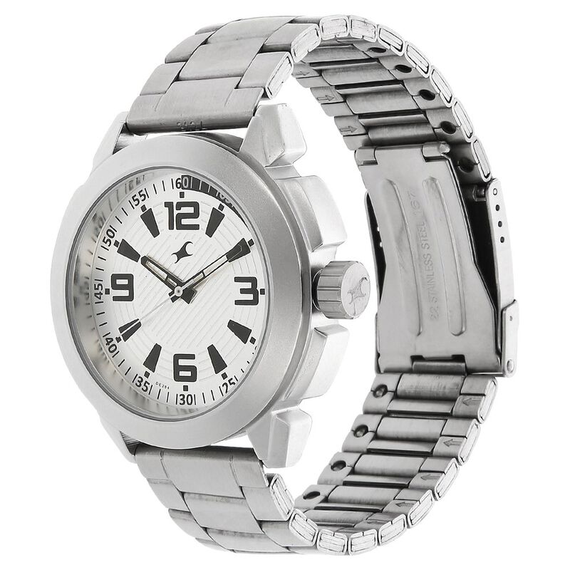 Fastrack Quartz Analog Silver Dial Stainless Steel Strap Watch for Guys