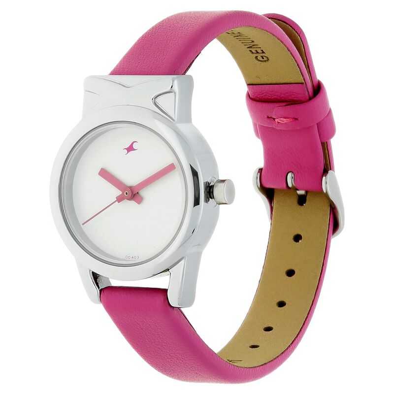 Fastrack Quartz Analog White Dial Leather Strap Watch for Girls